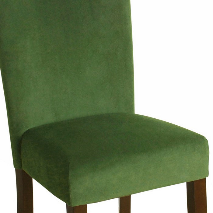 Velvet Upholstered Parson Dining Chair with Wooden Legs, Green and Bro